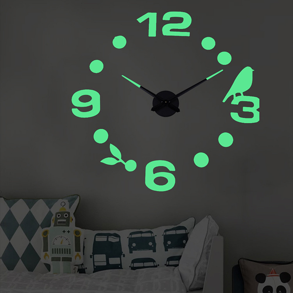 27Inch Luminous Wall Clock Silent Quartz Adhesive Bedroom Decor Glow In ...